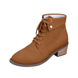 Generic Bottines &agrave; lacets pour femme &agrave; talon bas et &eacute;pais - Style d&eacute;contract&eacute; - Bout pointu - &Eacute;l&eacute;gantes - Couleur unie - Classique - Confortables - Automne et