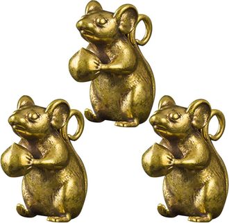Healifty CVUTOVO Messing Rattenfigur 3 St&uuml;ck Kleine Vintage Tierstatue als Tischdeko und Wohnaccessoire Chinesisches Tierkreiszeichen Ornament f&uuml;r B&uuml;ro und Zuh