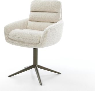 DELIFE Drehstuhl Abelia-Flex mit Armlehnen Teddystoff Beige Fu&szlig;kreuz Effektfinish Titan 360&deg; drehbar Wippfunktion, Esszimmerst&uuml;hle