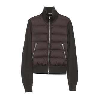 Tom Ford Merino-Woll-Rei&szlig;verschluss-Strickjacke mit Nylon-Daunenfront - - Knitwear - Herren - Braun - 2XL