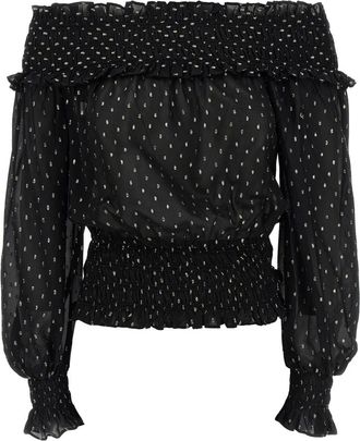 Self Portrait Femme, Blouses et Chemises, Noir, Taille: 38 FR Haut en mousseline de soie &agrave; &eacute;paules d&eacute;nud&eacute;es