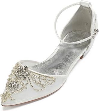 Generic Chaussures Plates Mariée Femme Bout Pointu Mariage Plates Dété Soirée Chaussures De Mariage pour Mariages Et Fêtes 2Cm,Ivoire,42 EU