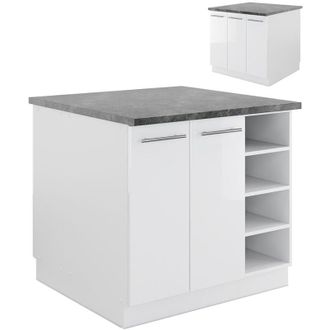 Vicco K&uuml;cheninsel Fame-Line, Wei&szlig; Hochglanz/Wei&szlig;, 90 cm ohne Arbeitsplatte