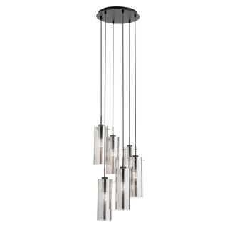 Luce-Ambiente-Design Black Metal Magic Suspension With Six Smoked Glass Diffusers
