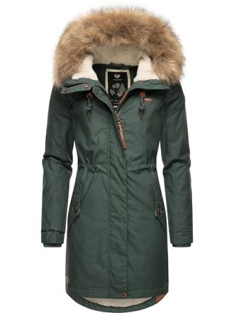 Ragwear Damen Wintermantel Warmer Parka lang mit abnehmbarem Kunstfell Tawny Intl Pine Green23 Gr. XXL