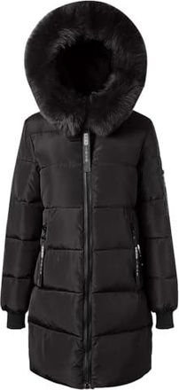Generic Manteaux dhiver pour femmes, chaud et épais, manteau long dhiver en duvet avec poches imperméables, capuche en fausse fourrure, Noir, L