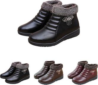 Generic Bottes dhiver pour femme avec fermeture &eacute;clair lat&eacute;rale - Chaudes doubl&eacute;es de fourrure - Imperm&eacute;ables - Rembourr&eacute;es - Bottines en fourrure pour femme 