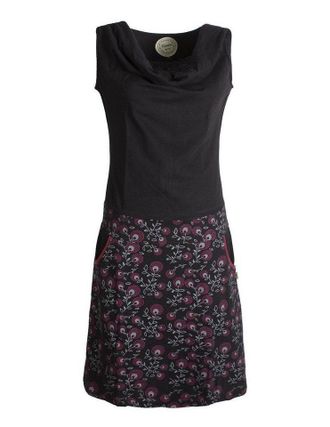 vishes Sommerkleid Kleid Blumen-Muster, Wasserfall-Kragen und Taschen Hippie, Ethno, Goa, Elfen Style
