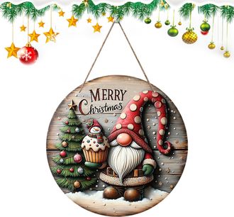 Generic Weihnachtszwerg-Türhänger, Frohe Weihnachten-Türschild-Aufhänger,Rustikales rundes Willkommens-Türschild | Willkommens-Wandschild mit Zwergenbaummuste