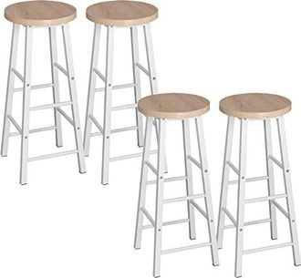 Woltu Tabourets Bar Lot de 4, Chaise Bar Cuisine Haute, avec Repose-Pieds, Structure en Acier Stable, pour Bistrot et Salle &agrave; Manger, Design Industriel, Ch&ecirc;