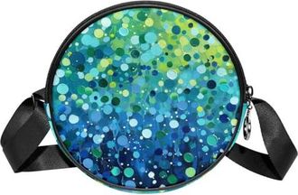 Generic Sac &agrave; bandouli&egrave;re Circle pour femme, petit sac &agrave; bandouli&egrave;re bleu vert avec fermeture &eacute;clair, bretelles r&eacute;glables, sac &agrave; main rond d&eacute;contract&eacute; pour fe
