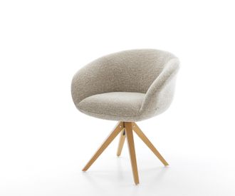 DELIFE Drehstuhl Vinka-Flex mit Armlehnen Webstoff Soft Beige Holzgestell kantig Natur 360&deg; drehbar Taschenfederkern, Esszimmerst&uuml;hle