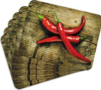 MG Design Set aus 6 Kork-Platzsets - Paprika 1 - 30 x 40 cm - hitzebest&auml;ndig & abwischbar, mit Korkr&uuml;ckseite