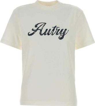 Autry Femme, Tops, Blanc, Taille: 42 FR Script Logo T-Shirt