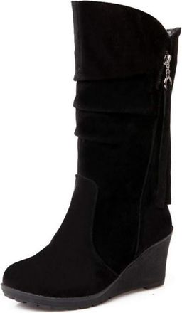 Smilice Cocey Casual Damenstiefel Halbhohe Stiefel mit Keilabsatz (Schwarz, 38 EU)