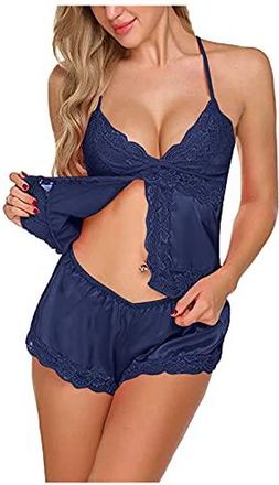 Generic Lingerie Sexy Femme Coquine Hot Lingerie Femme Une soir&eacute;e Coquine Pyjama Satin Soie + Dentelle Set Nuit Luxueux Look Fatale pour Moments Intimes