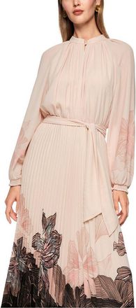 Marc Cain Midikleid Neutral Affinity Premium Damenmode Plissiertes Midikleid mit Blumenprint, flie&szlig;ender Stoff, Bindeg&uuml;rtel