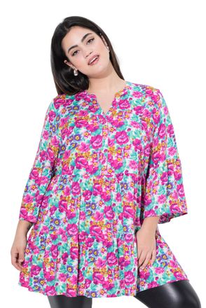 Angel Of Style Damen große Größen Übergrößen Plus Size Tunika-Bluse, Ausschnitt mit Knopfleiste, 3/4-Ärmel, Volants fliederviolett 56 831394813-56