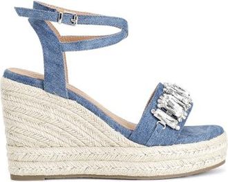 Caf&egrave;noir Sandales En Toile Orn&eacute;es Dapplications Sur La Tige, Pour Femme, Couleur Bleu, Taille 39