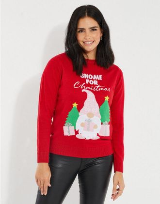 Threadbare Rundhalspullover THB Ladies Christmas Jumper Gnome (1-tlg) mit weihnachtlichem Motiv