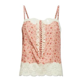 Dolce & Gabbana Femme, Tops, Rose, Taille: 38 FR Top &agrave; imprim&eacute; floral et finitions en dentelle