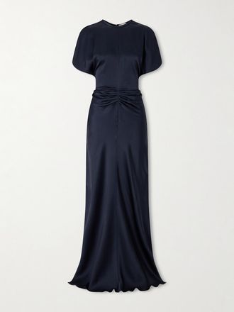 Victoria Beckham Maxikleid Aus Satin Mit Raffung - Blau