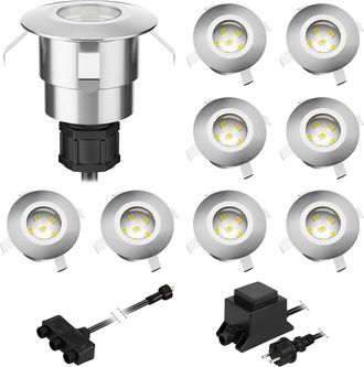 LEDs Com LED Boden-Einbauleuchte Atria für außen Aluminium warm-weiß, je 14lm, IP65, 40mm Ø 9er Set