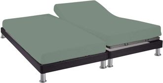 TERRE DE NUIT Drap housse pour lit articulé 2x80x200 vert de gris 100% coton Terre de Nuit