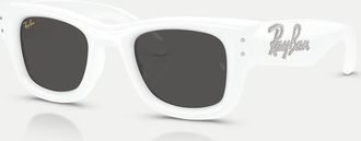 Ray-Ban Wayfarer Puffer Crystal Edition - Lunettes de soleil carrées à verres noirs et strass - Blanc
