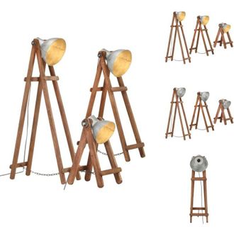 vidaXL Stehlampen 3 Stk. Silbern E27 Mango Massivholz - Vintage Lampe - Stehlampe Set - Industrielle Deko - Holzstelenleuchte - Mangoholz M&ouml;bel