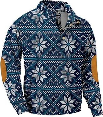 Generic Pull à col rond pour homme en velours côtelé tendance flocon de neige imprimé graphique sweatshirt surdimensionné à manches longues en velours côtelé 