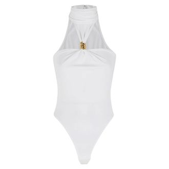 Elisabetta Franchi Femme, Tops, Blanc, Taille: 44 FR Bodysuit avec D&eacute;tail Bijou