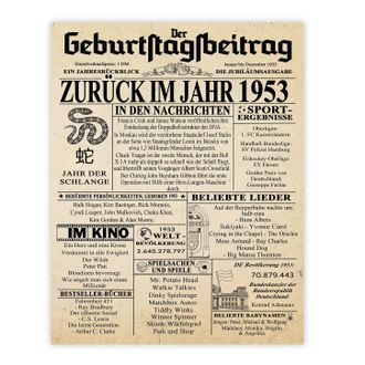 Stuff4 72. Vintage Bilder Poster Ungerahmt - Zurück im Jahr 1953 Zeitung - Wandbilder Wohnzimmer Schlafzimmer Vintage 72 Jahrgang Geboren, 20cm x 25cm Wand D