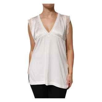 Pinko Wei&szlig;e &auml;rmellose V-Ausschnitt-Bluse mit Spitzenbesatz - - Tops - Damen - Wei&szlig; - M