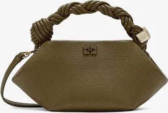 Ganni Mini Bou Tasche, genarbt in Gr&uuml;n