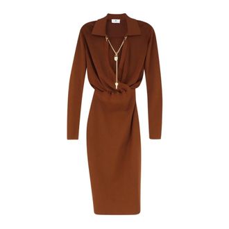 Elisabetta Franchi V-Ausschnitt Midi Kleid - - Dresses - Damen - Braun - XL