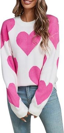 Generic Pull tricot&eacute; pour la Saint-Valentin - Grande taille - Haut &agrave; manches longues - Coupe ample - Doux et confortable - Imprim&eacute; coeur - Pour femme - Chaud 