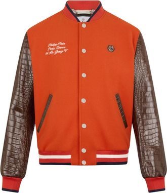 Philipp Plein Homme, Vestes, Orange, Taille: L Varsity Bomber Cocco Sleeves Paris