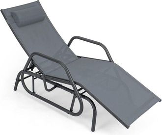 Costway Costway - Bain de Soleil Design &agrave; Glissement &agrave; Dossier R&eacute;glable 3 Positions, Transat Jardin Ext&eacute;rieur Cadre M&eacute;tal avec Accoudoirs, Oreiller, Chaise