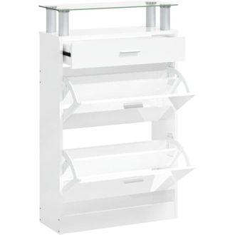 vidaXL Vidaxl - Armoire &agrave; chaussure Blanc brillant 63x24x104 cm Bois ing&eacute;nierie