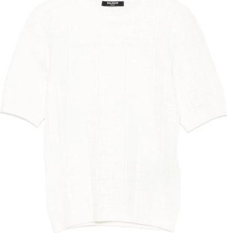Balmain Femme, Pulls, Blanc, Taille: 40 FR Monogram Knit Short Sleeve T-Shirt
