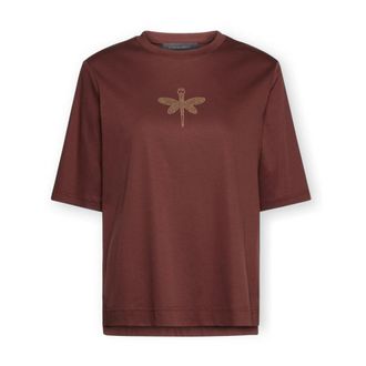 Elena Miro Baumwoll-T-Shirt mit aufgestickter Libelle - - Tops - Damen - Braun - L
