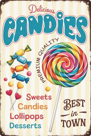 Generic Bade Wand Dekoration, S&uuml;&szlig;igkeiten Die besten S&uuml;&szlig;igkeiten der Stadt S&uuml;&szlig;igkeiten Bonbons Pops Desserts, Blechschild, Metall Wandschild f&uuml;r Geschenke Bar