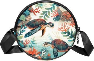 Generic Petit sac &agrave; bandouli&egrave;re Circle pour femme, petit sac &agrave; bandouli&egrave;re tortue avec fermeture &eacute;clair, bretelles r&eacute;glables, sac &agrave; main rond d&eacute;contract&eacute; pour