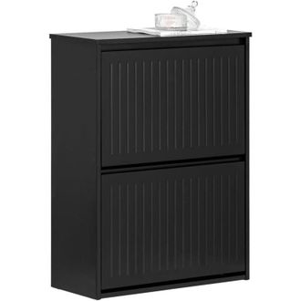 SoBuy Sobuy - FSR165-K-SCH Meuble &agrave; Chaussures Meuble dentr&eacute;e Meuble de Rangement &agrave; Chaussures avec 2 Abattants pour Petite Entr&eacute;e Couloir, Noir
