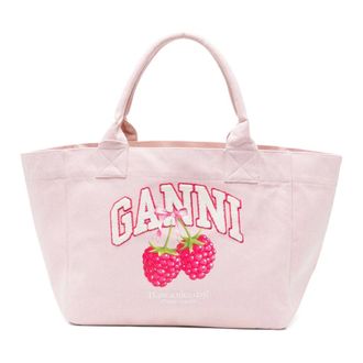 Ganni Femme, Sacs, Blanc, Taille: ONE Size Sac cabas &agrave; patch logo et imprim&eacute; framboises
