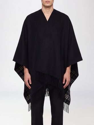 Burberry Cape asym&eacute;trique en laine avec bords frang&eacute;s