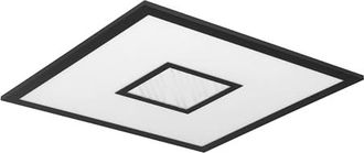 Eglo LED Deckenleuchte Bordonara, dimmbare Deckenlampe mit Fernbedienung, quadratische Deckenbeleuchtung aus Metall in Schwarz und Kunststoff in Weiß, warm