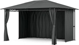 Blumfeldt Mondo Pavillon 3x4 - Stahlrahmen, Mit Vorhängen, Wetterfeste Überdachung, Gartenpavillon, Rostfrei, Leichter Aufbau, Dunkelgrau