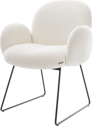 DELIFE Polsterstuhl Nube-Flex mit Armlehnen Kufengestell Schwarz Boucl&eacute; Soft Beige Taschenfederkern